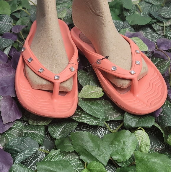 Cheeks by Tony Womens Size 7 Green Jeweled Rubber Health Sandals Flip ...